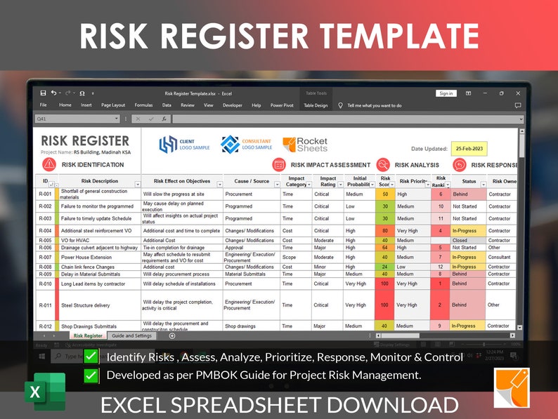 Risk Register Excel Template: PMBOK Guide, Risk Management (instant ...