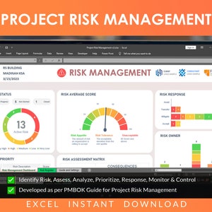 Project Risk Management Template, PMBOK Guide Tool, Risk Register Excel ...