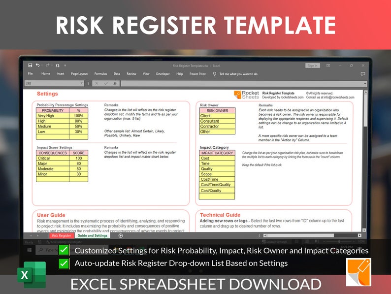 Risk Register Excel Template: PMBOK Guide, Risk Management (instant ...