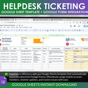 Helpdesk Ticketing Template: Google Sheets & Form Integration (digital ...