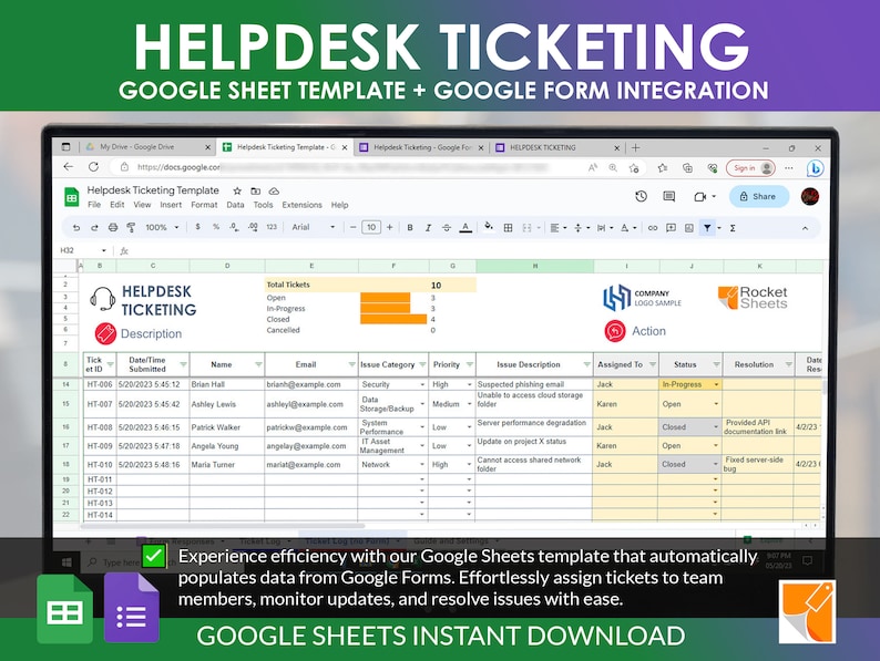 Helpdesk Ticketing Template: Google Sheets & Form Integration (digital ...