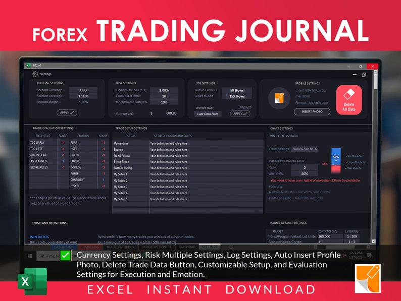 Forex Trading Journal Spreadsheet: Crypto, CFD, Stock Market (digital ...