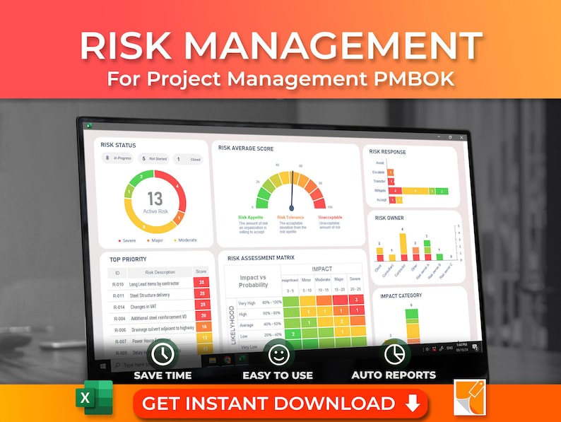 Project Risk Management Excel Template: PMBOK Guide, Risk Register ...