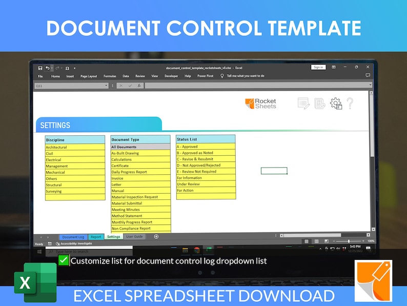 Document Control Template: Project Management Spreadsheet (instant ...