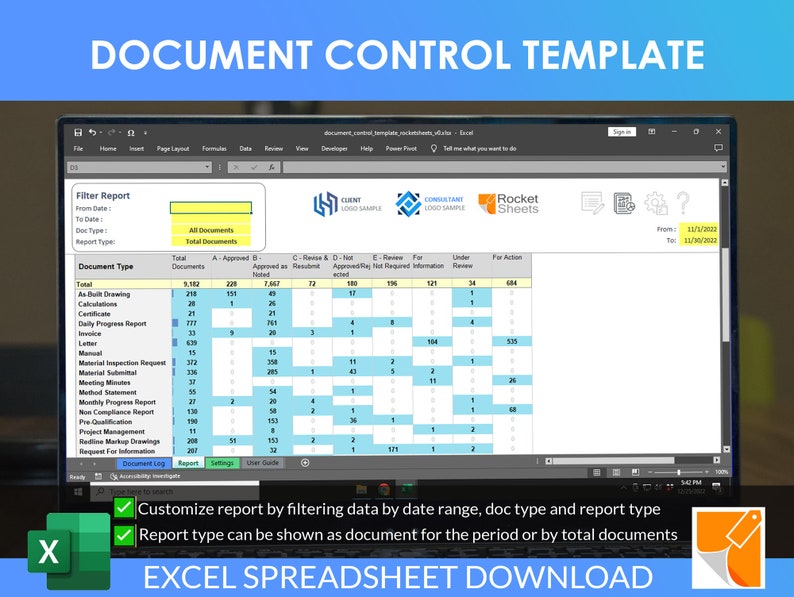 Document Control Template: Project Management Spreadsheet (instant ...