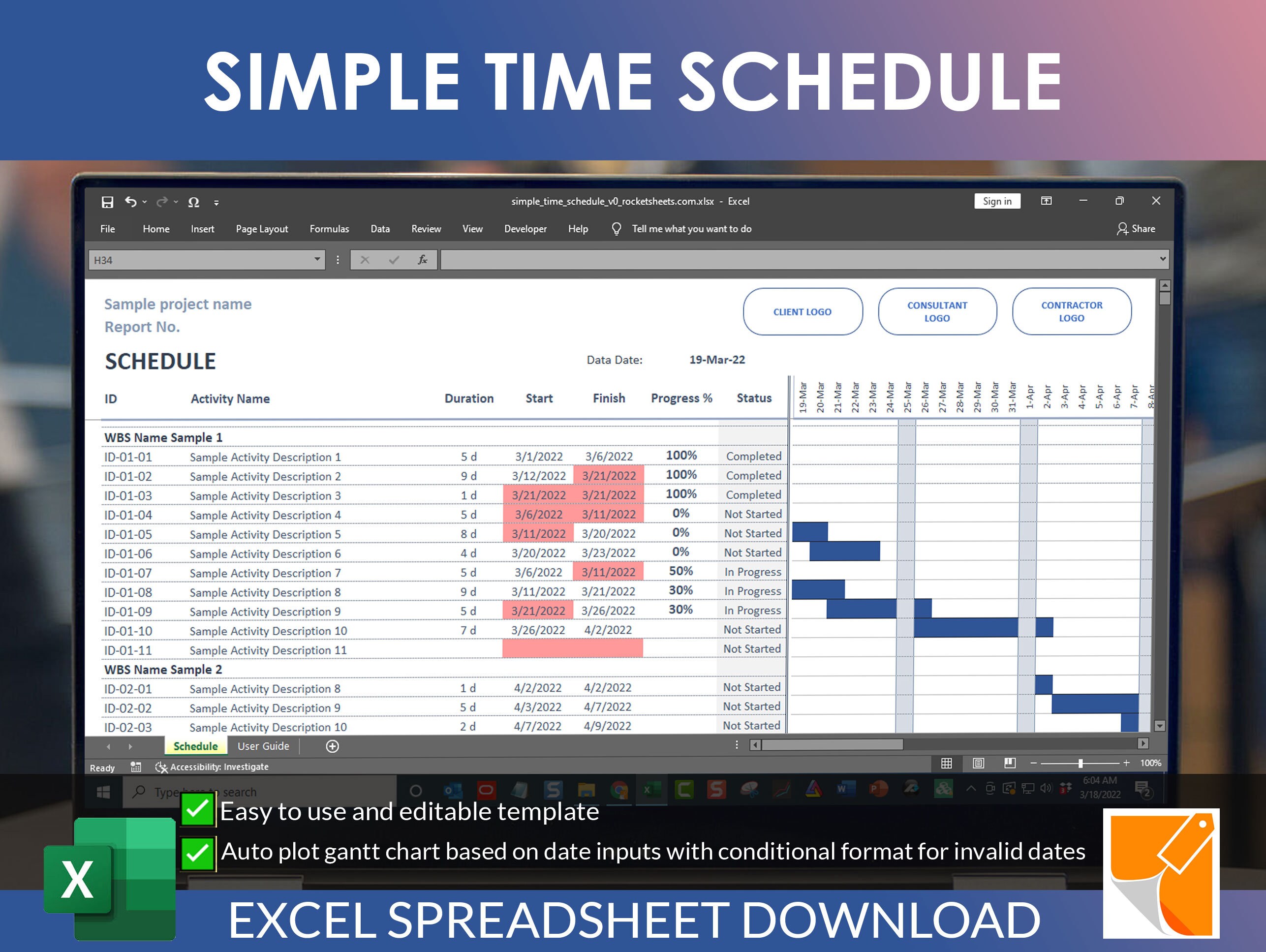 Project Management Excel Template Bundle: Risk, Time Schedule, Cashflow ...