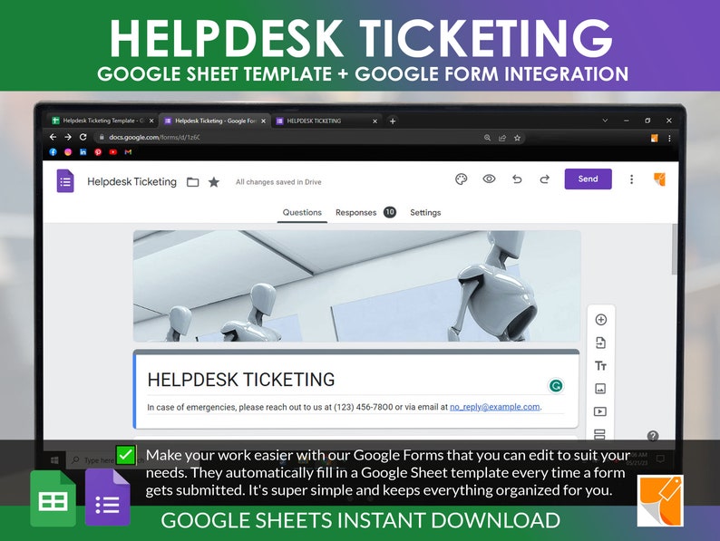 Helpdesk Ticketing Template: Google Sheets & Form Integration (digital ...