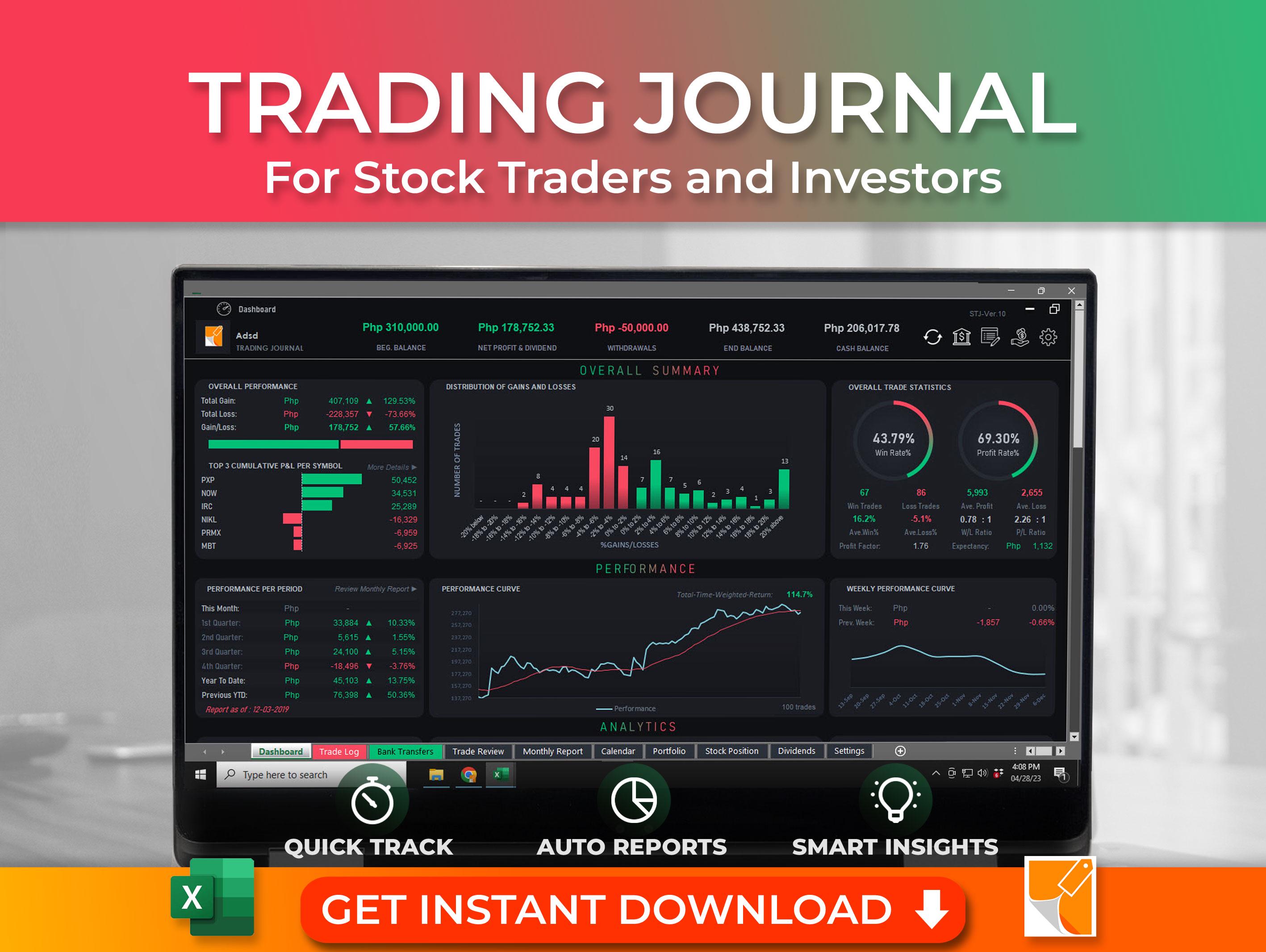 Stock Trading Journal Excel Template, Trading Journal for Stock Market ...