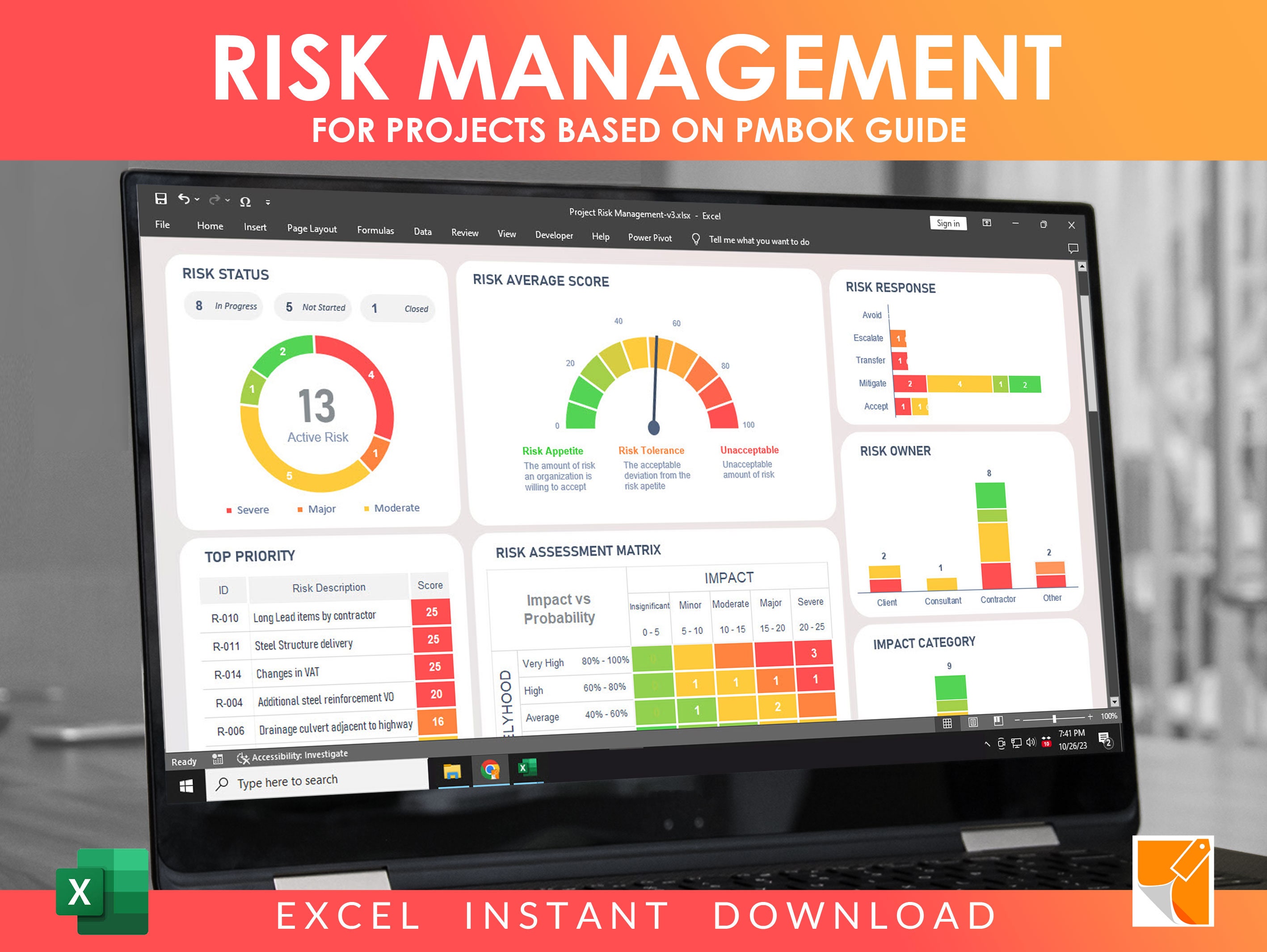 Risk Management for Projects PMBOK Guide Tool Risk Register - Etsy