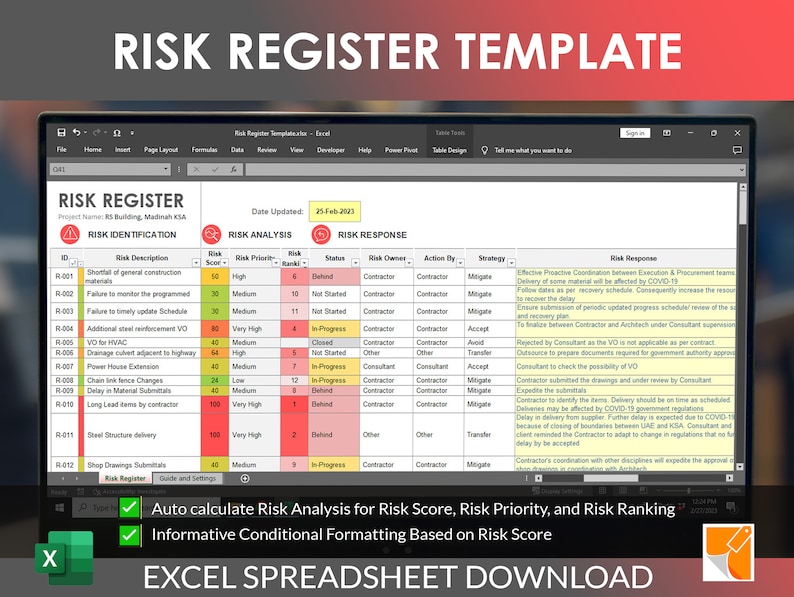 Risk Register Template, Risk Management Spreadsheet, PMBOK Guide Tool ... Risk Register Template, Risk Management Spreadsheet, PMBOK Guide Tool ...