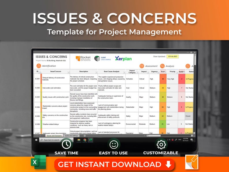 Issues and Concerns Excel Template: Project Management Tracker (instant Download) - Etsy Singapore