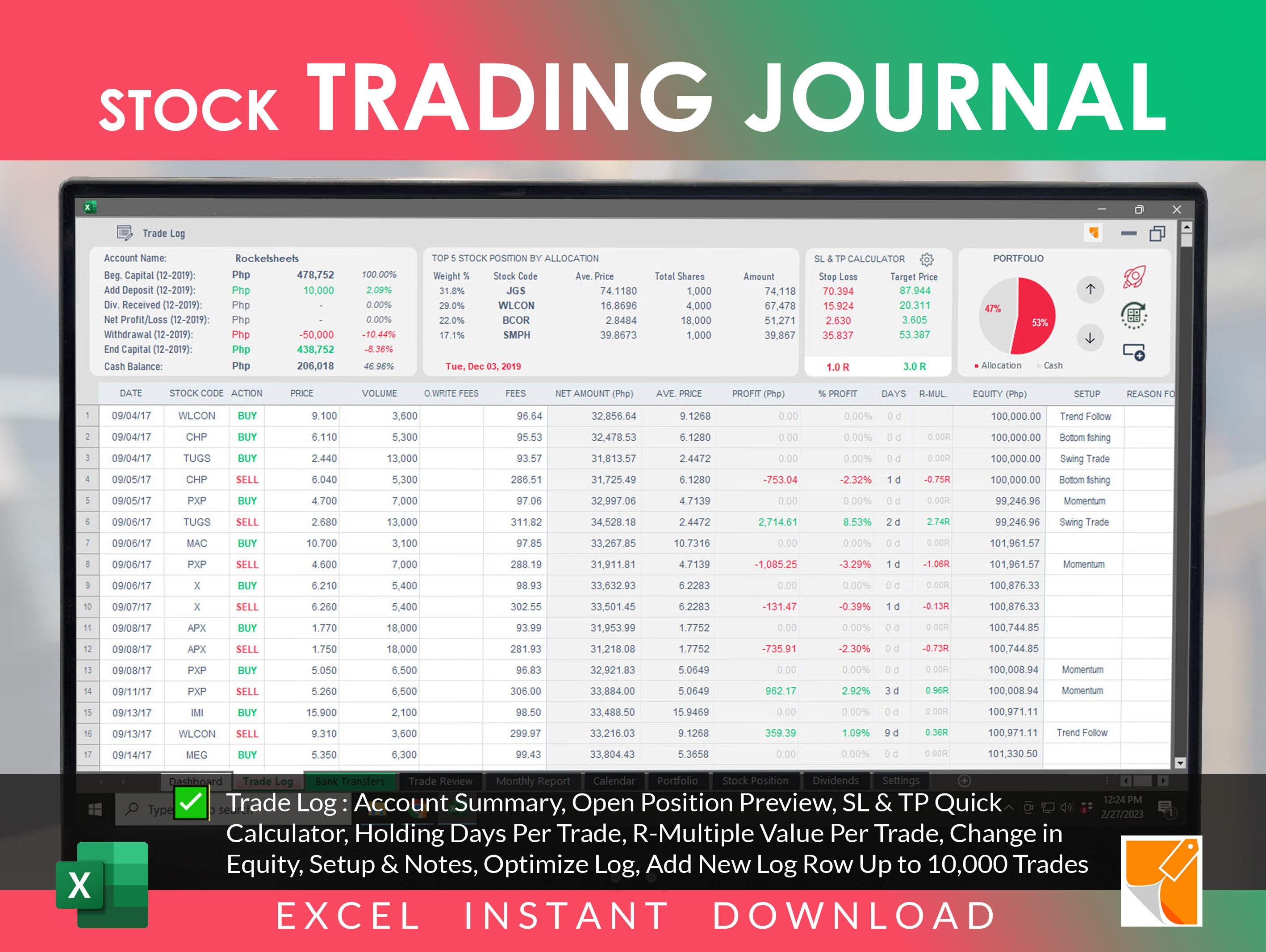 2025 Stock Trading Journal: Trade Tracker Excel Template (digital ...