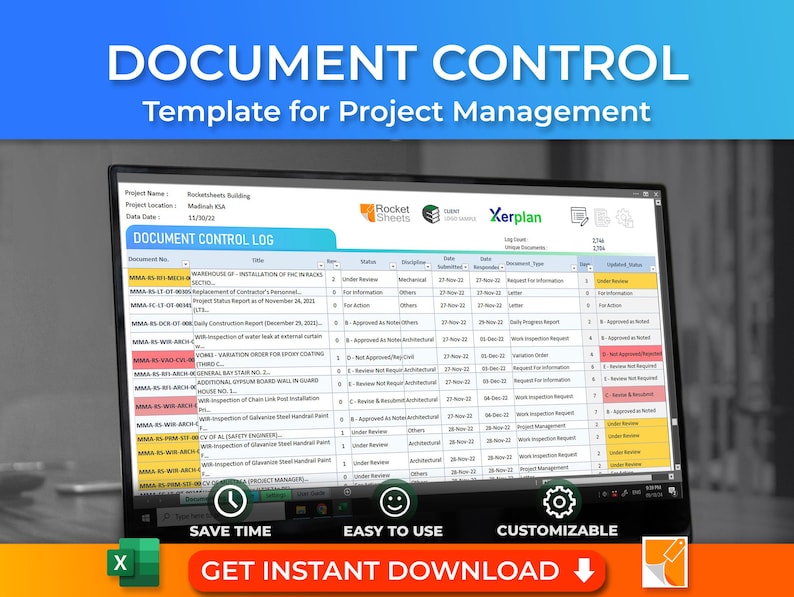 Document Control Template: Project Management Spreadsheet (instant ...