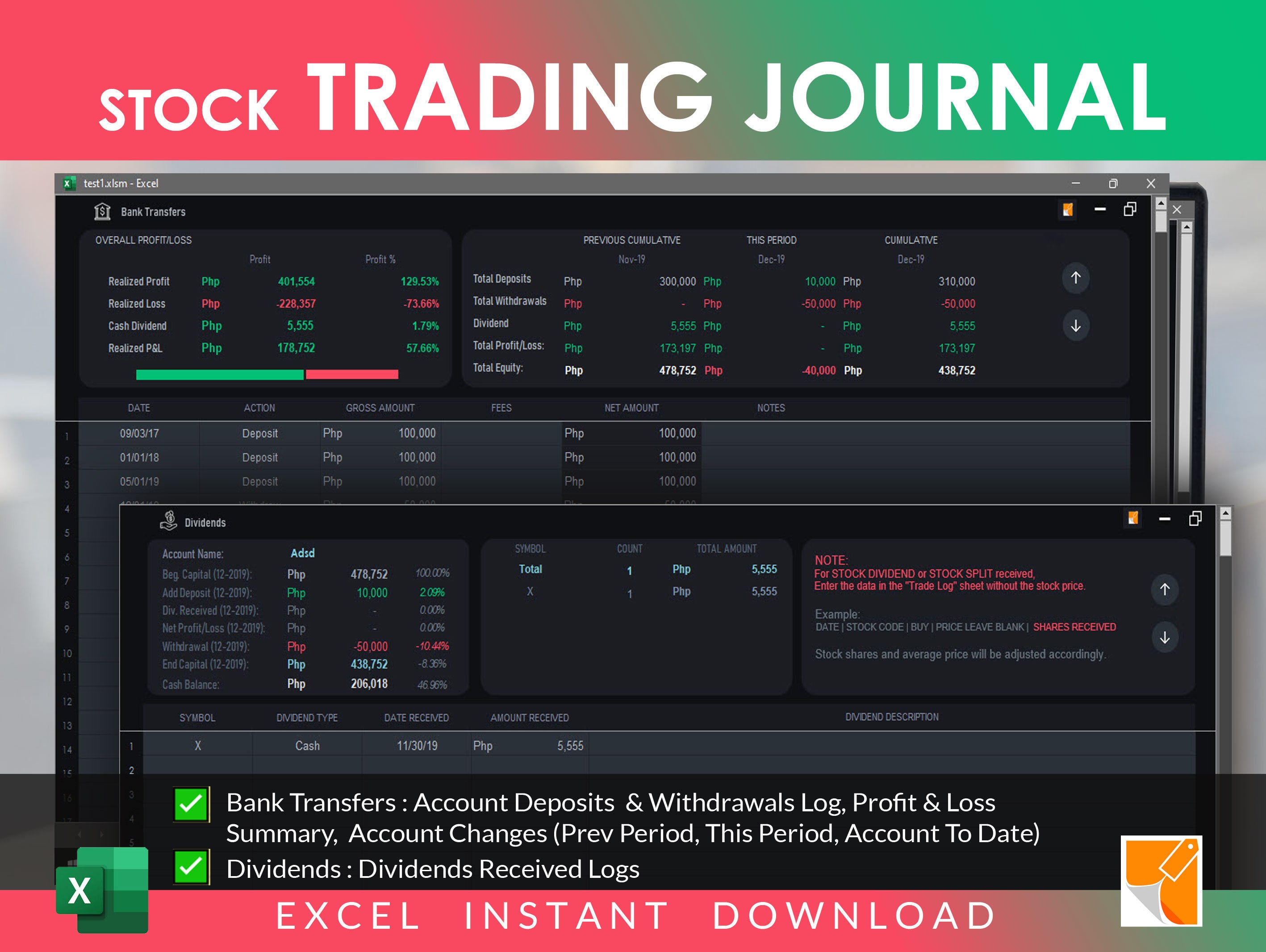 Stock Trading Journal Excel Template: Monitor Trading Performance ...