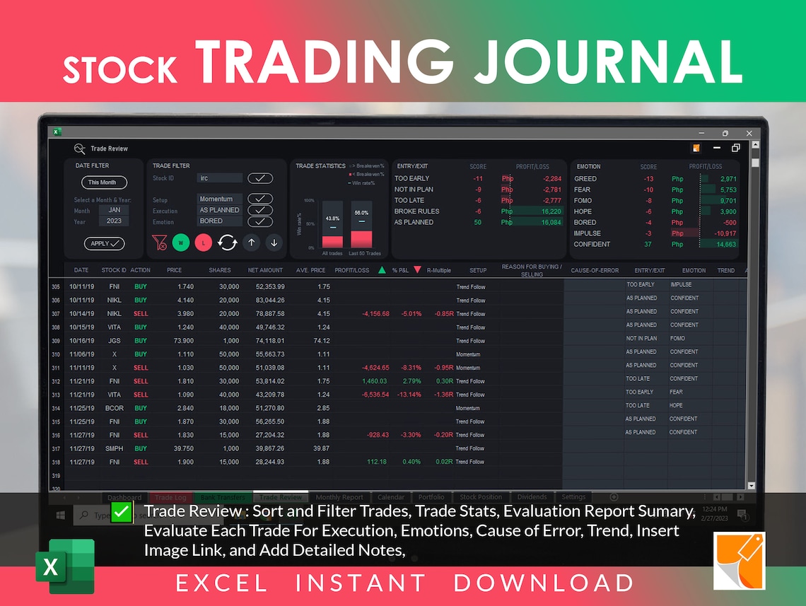 Stock Trading Journal Excel Template Trading Journal for - Etsy