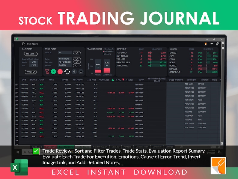 Stock Trading Journal Excel Template: Monitor Trading Performance ...