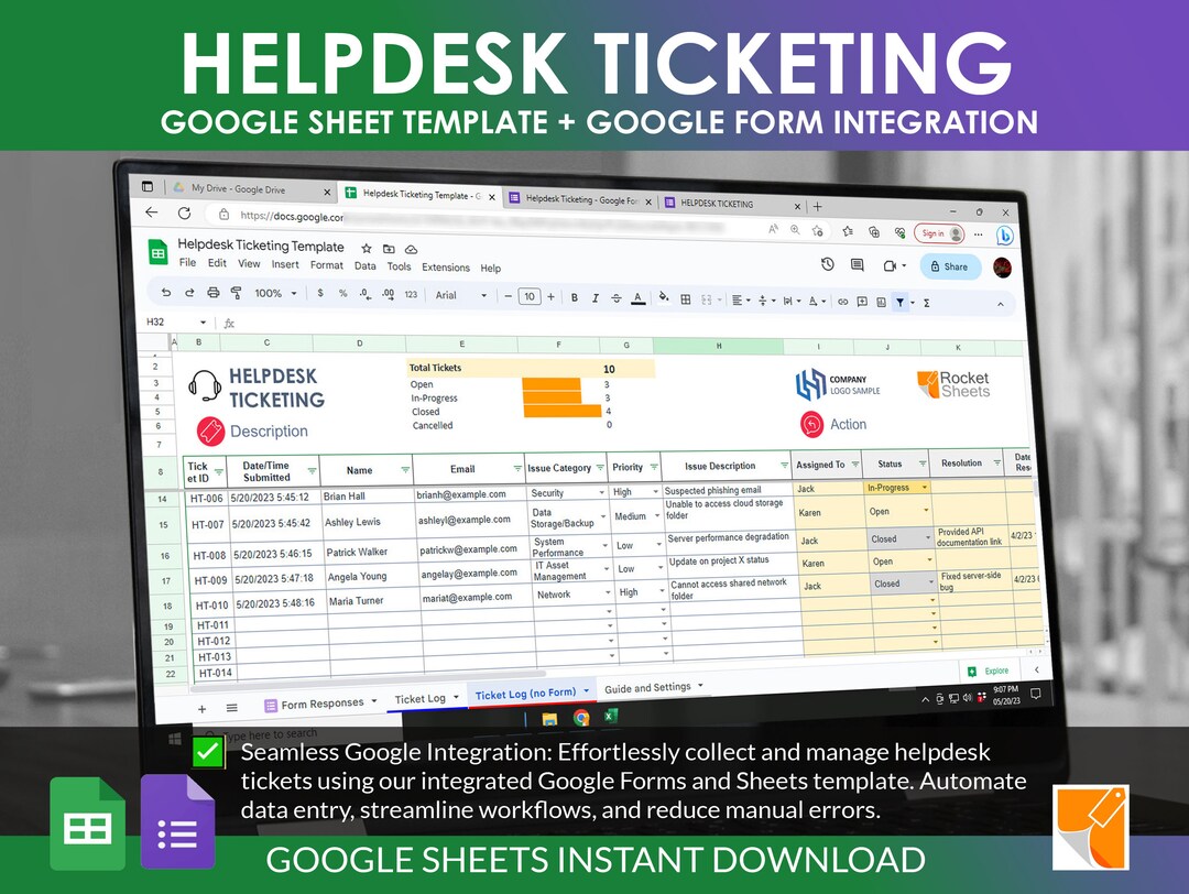 Helpdesk Ticketing Template, Google Sheets and Google Form Integration, IT Helpdesk System ...