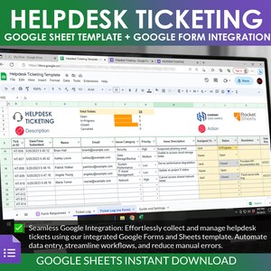 Helpdesk Ticketing Template Google Sheets and Google Form - Etsy
