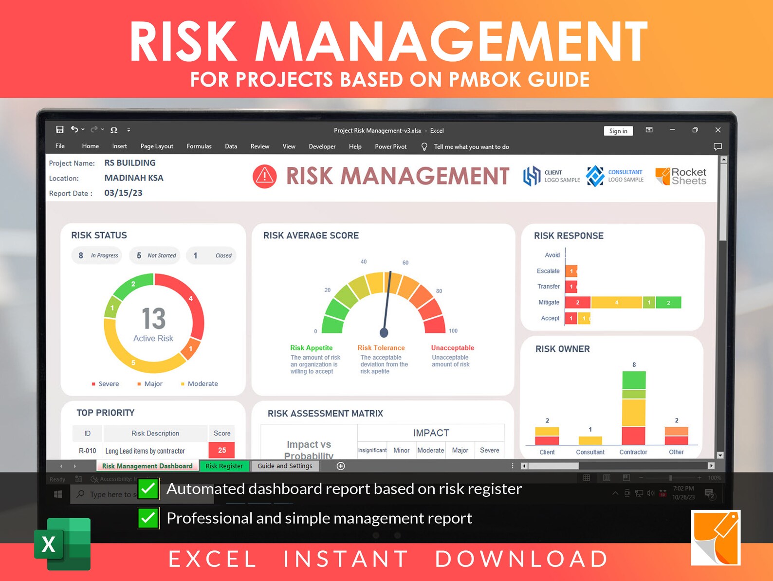 Risk Management for Projects, PMBOK Guide Tool, Risk Register Template ...