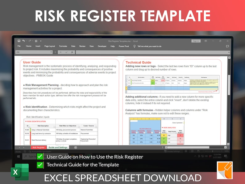 Risk Register Template, Risk Management Spreadsheet, PMBOK Guide Tool ...