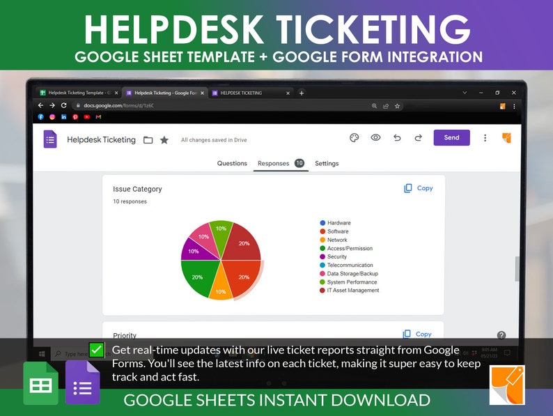 Helpdesk Ticketing Template: Google Sheets & Form Integration (digital ...