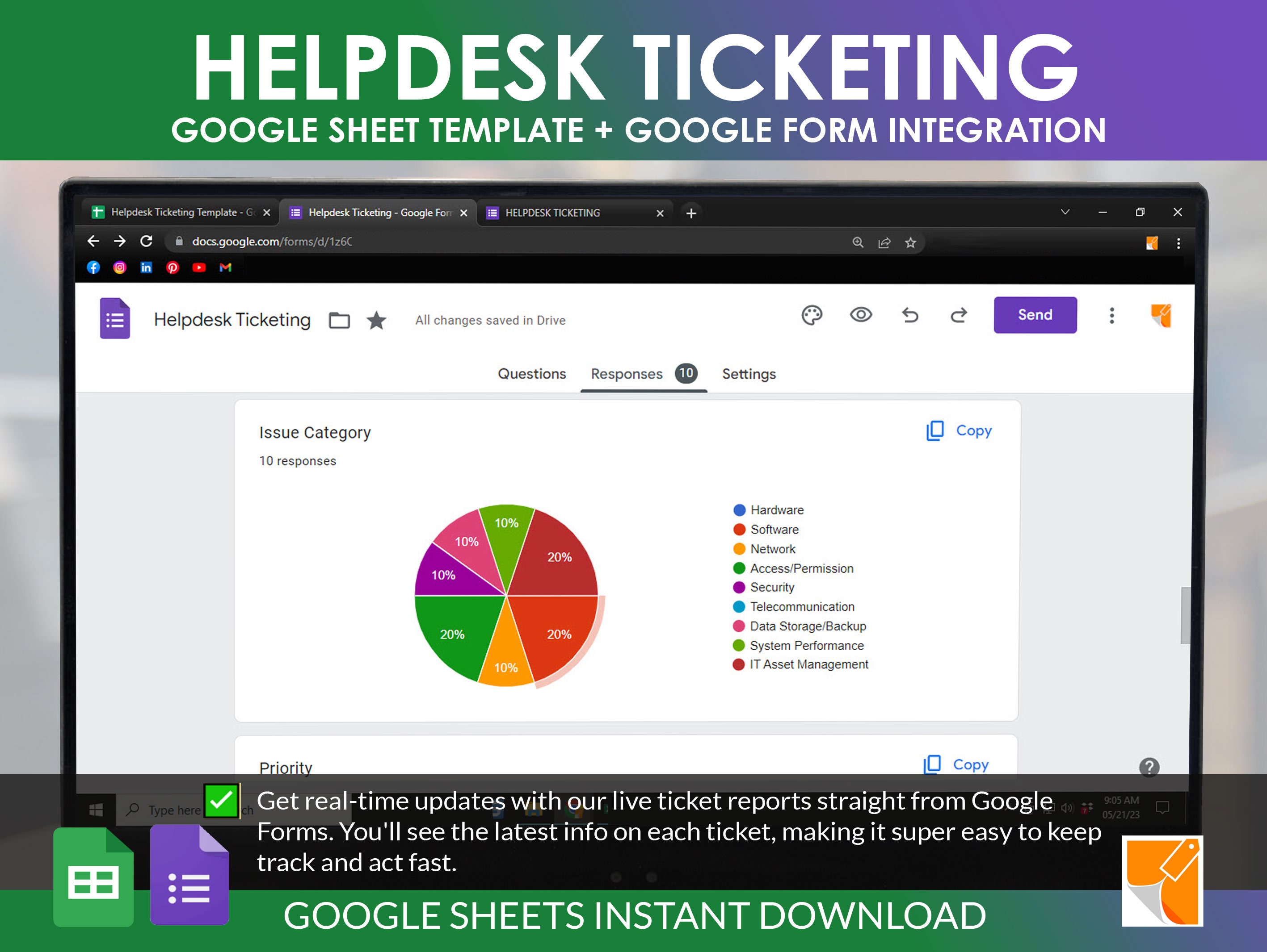 Helpdesk Ticketing Template: Google Sheets & Form Integration (digital ...