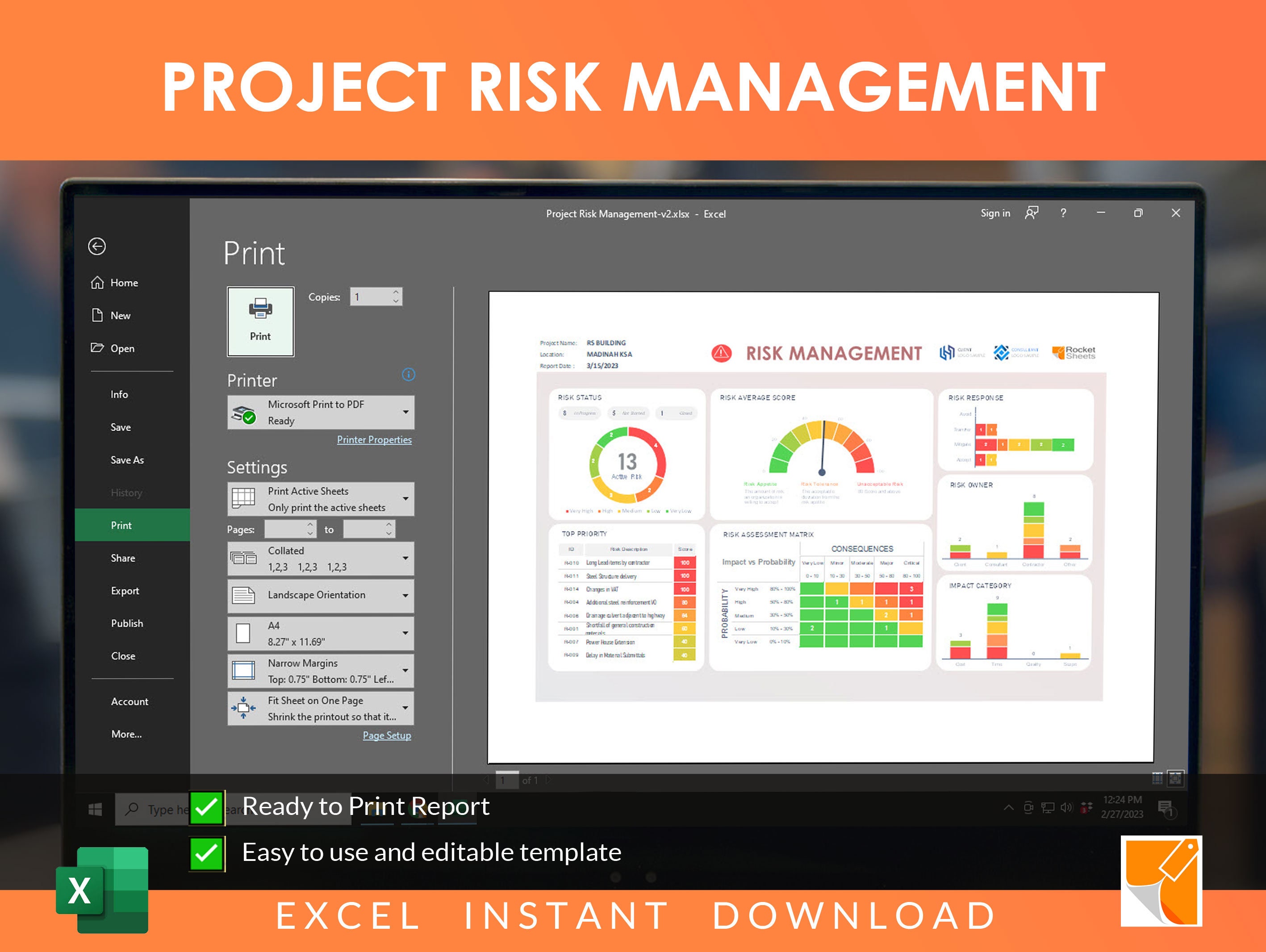 Project Risk Management Template, PMBOK Guide Tool, Risk Register Excel ...