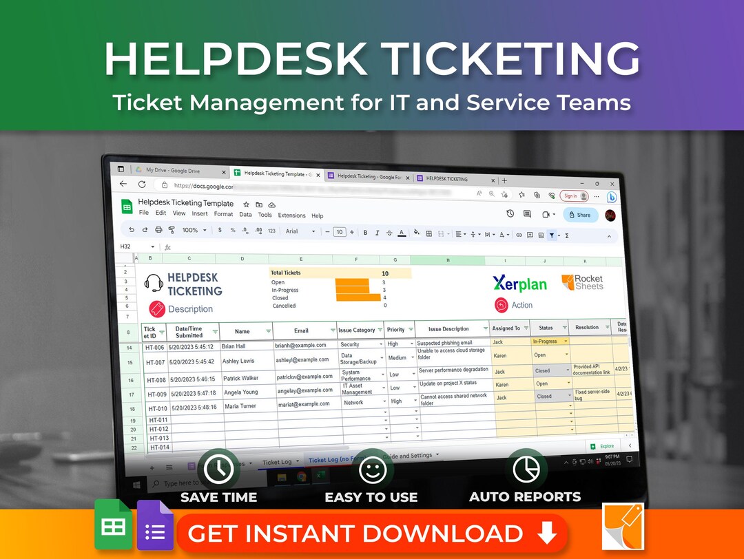 Helpdesk Ticketing Template: Google Sheets & Form Integration (digital ...