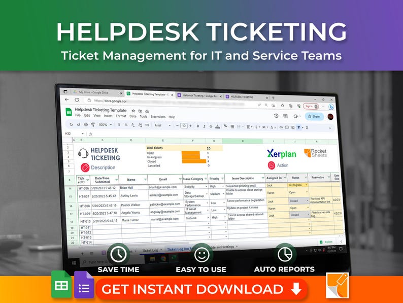 Helpdesk Ticketing Template: Google Sheets & Form Integration (digital ...
