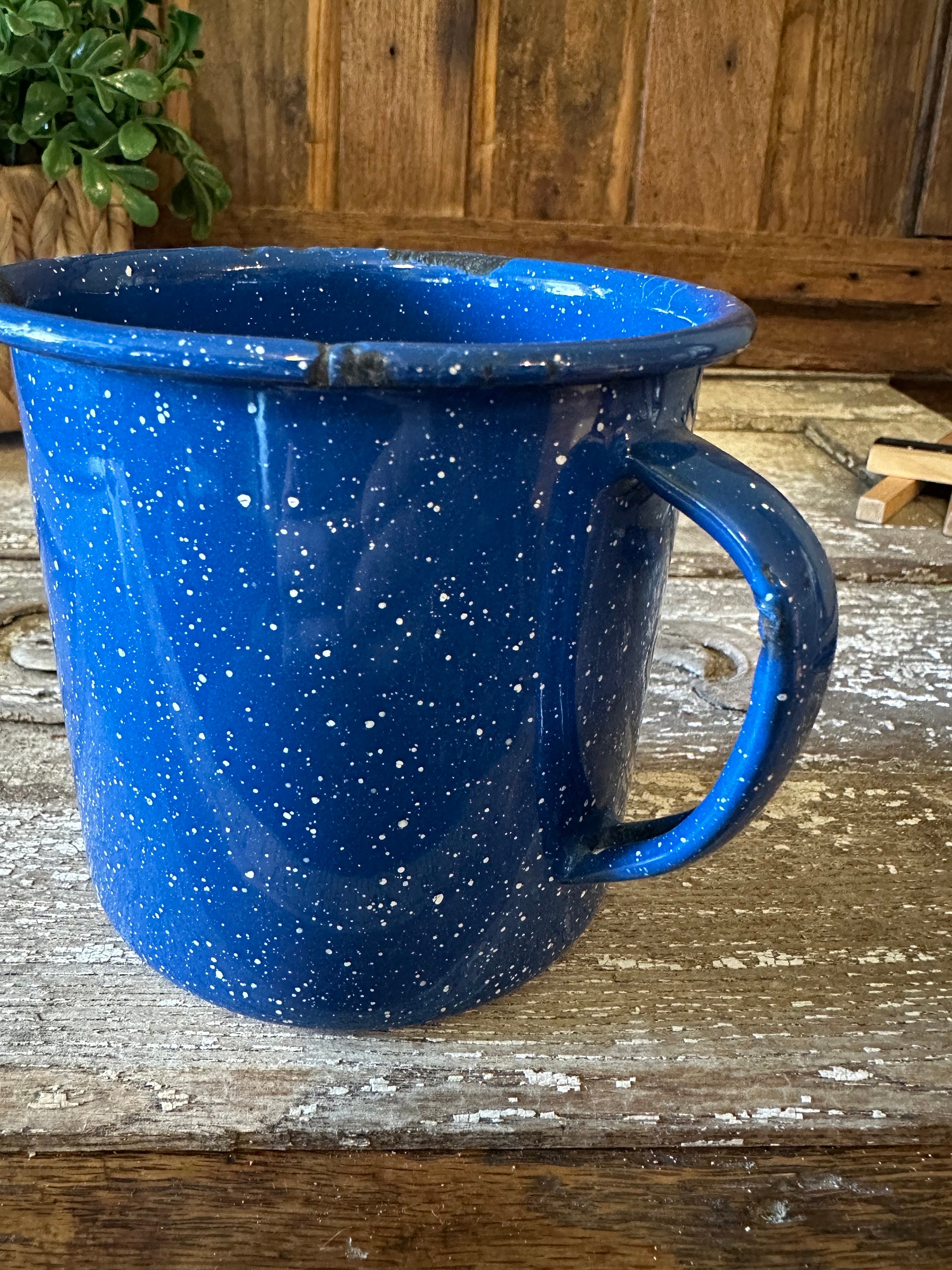 Large Vintage Blue Speckled Enamelware Camp Mug, Enamel Mug - Etsy