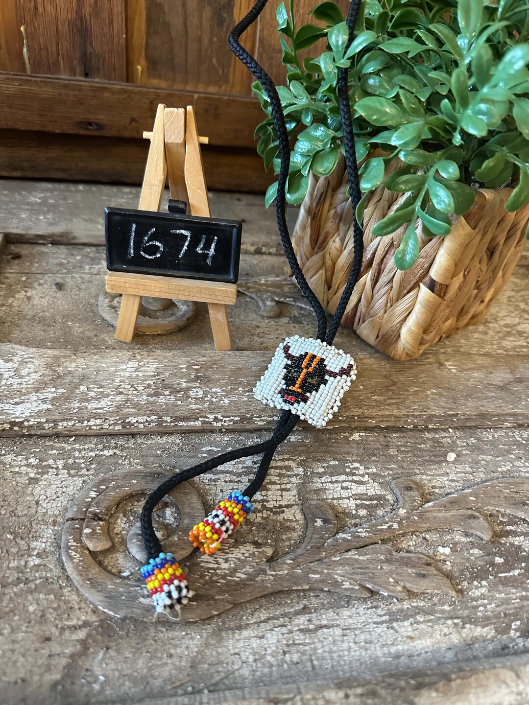 Vintage Beaded Bolo Tie With Bull - Etsy