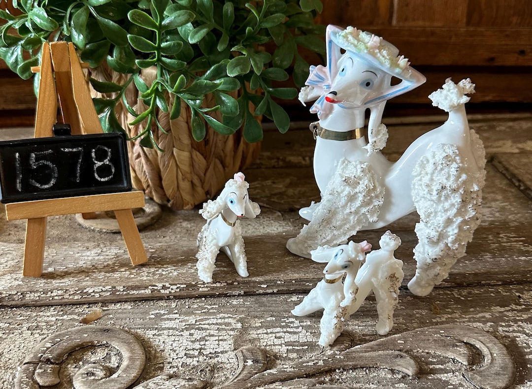 Vintage Spaghetti Poodles, Porcelain Poodle Family, Mother Poodle With ...