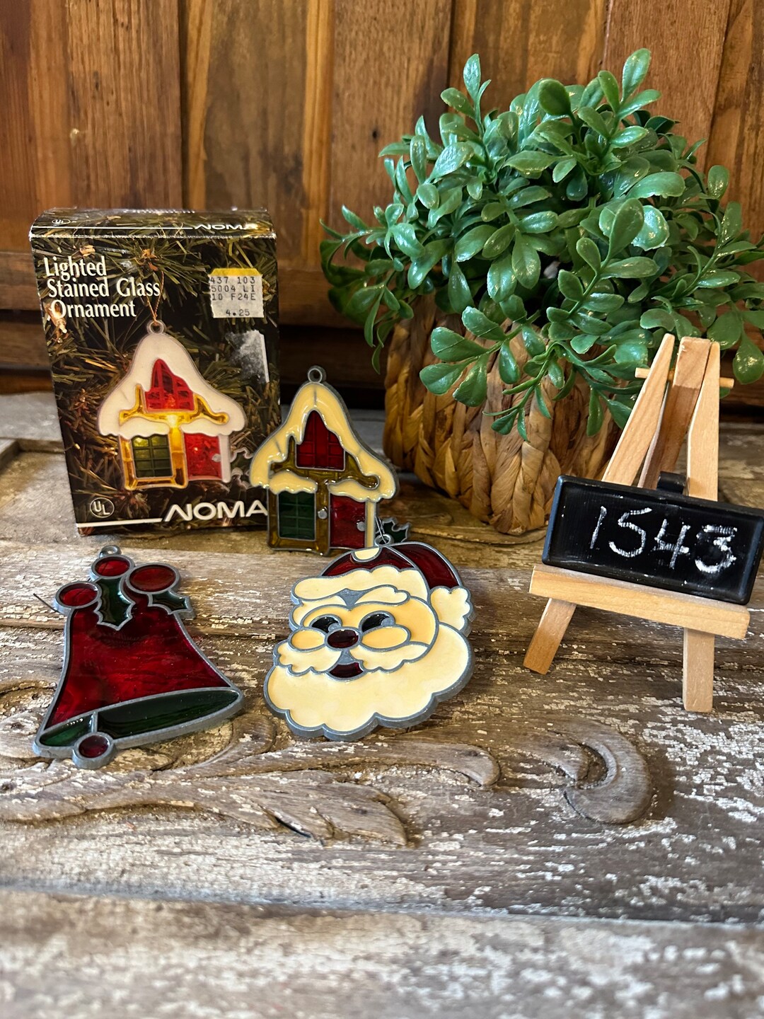 Stained Glass Santa, Bell Holiday Christmas Decor, Vintage Christmas ...