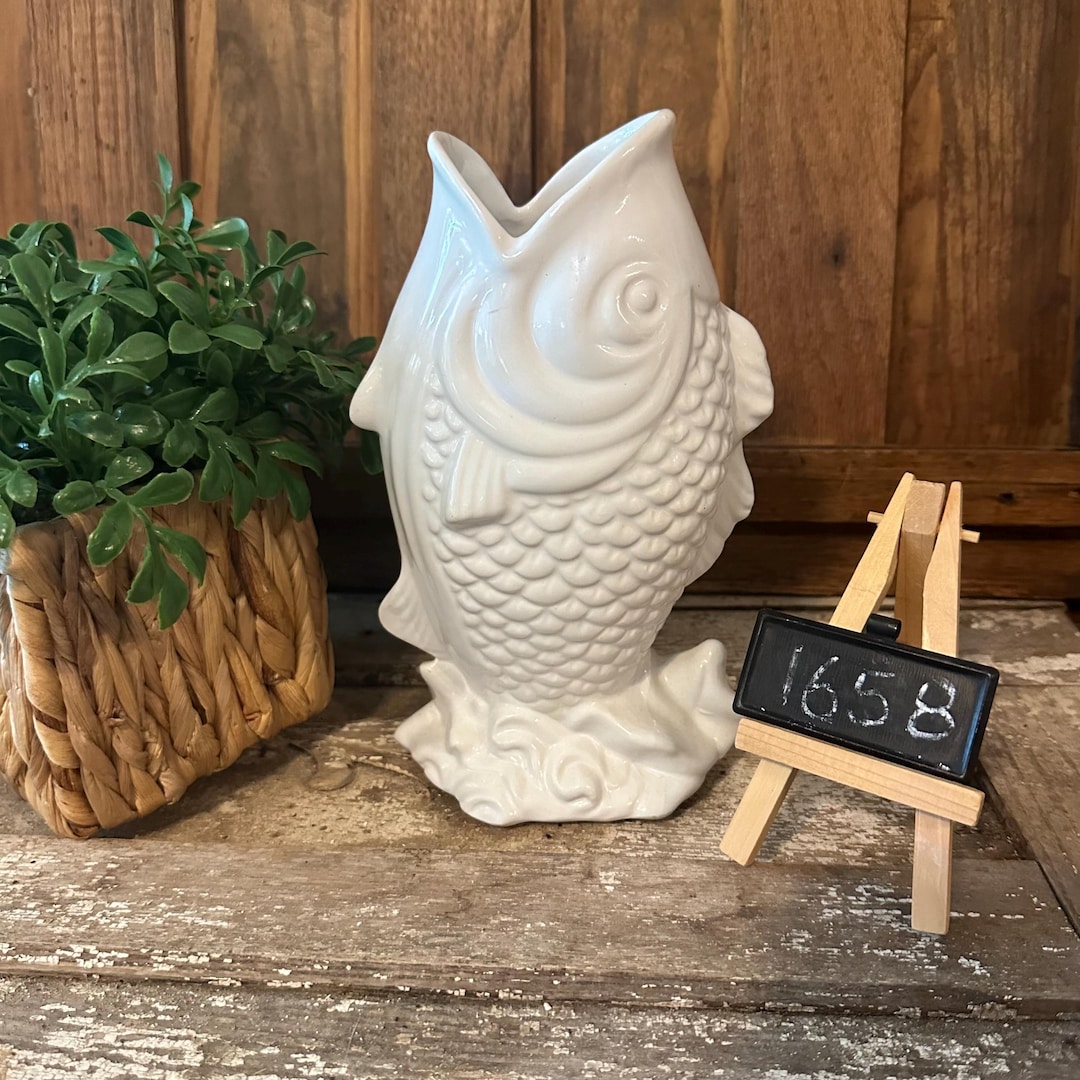 White Ceramic Fish Vase, Koi Fish Vase - Etsy