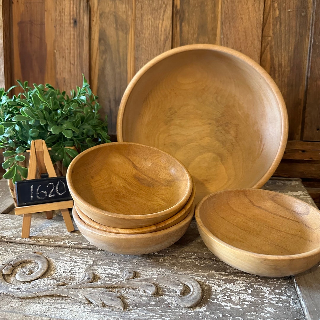 Vintage Wooden Made in Japan Salad Bowl Set, Large Wooden Salad Bowl ...