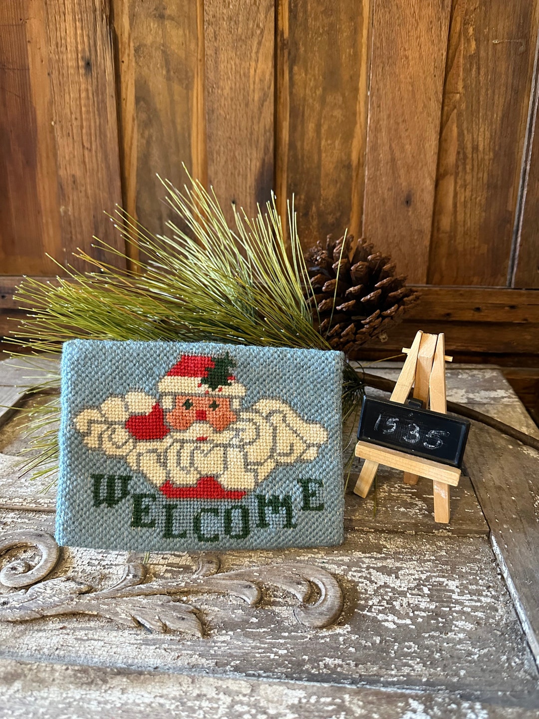 Vintage Christmas Cross Stitch Welcome Sign, Santa Needlepoint - Etsy