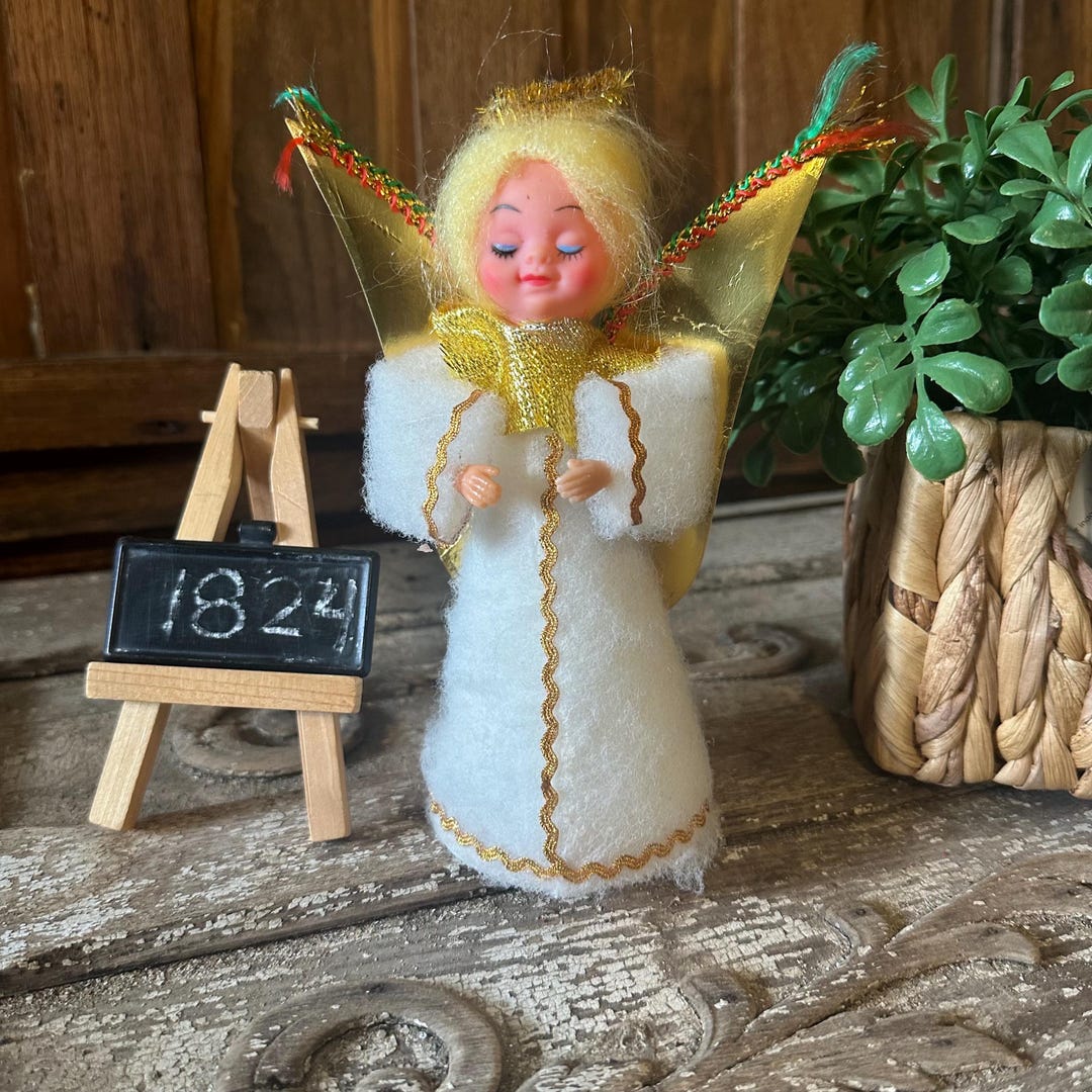 Vintage Felt Angel Tree Topper, 1960’s Kitsch Christmas, Disheveled but ...