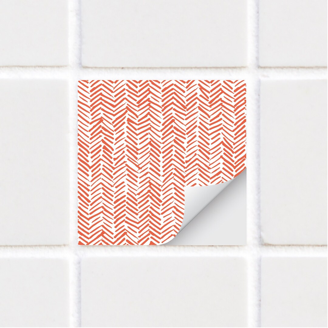 Herringbone Tile Stickers Orange Tile Decals Modern Tile Stickers Peel ...