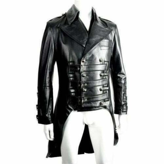 Mens Genuine Black Leather Tail Coat Jacket Winter Long - Etsy