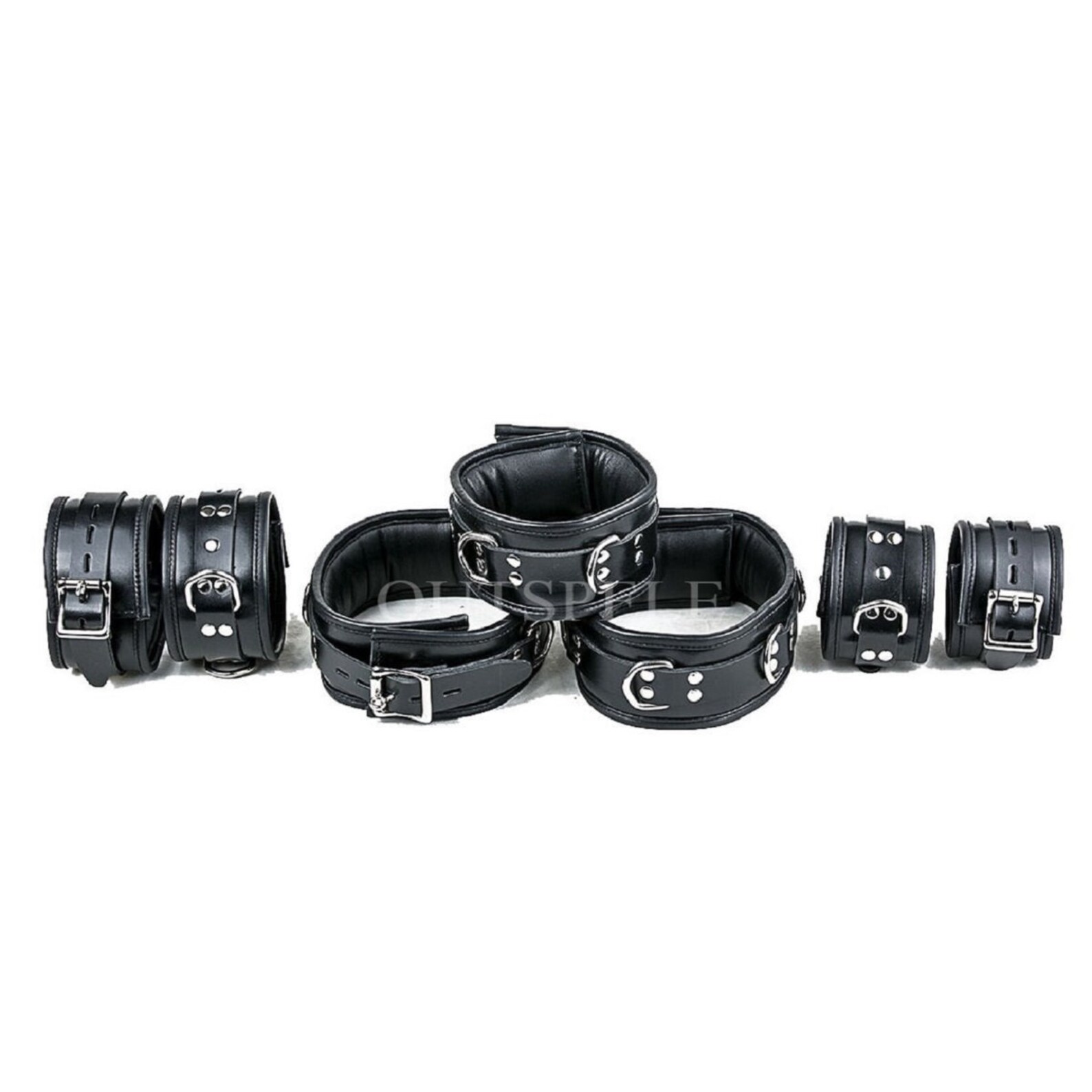 Real Black Leather Restraint Cuff Set 7 Pieces Padded Unisex - Etsy
