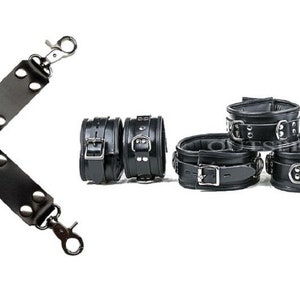 Real Black Leather Restraint Cuff Set 7 Pieces Padded Unisex - Etsy