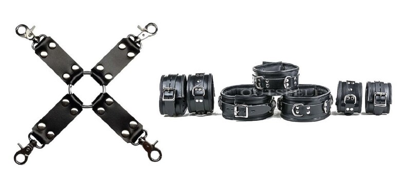 Real Black Leather Restraint Cuff Set 7 Pieces Padded Unisex - Etsy