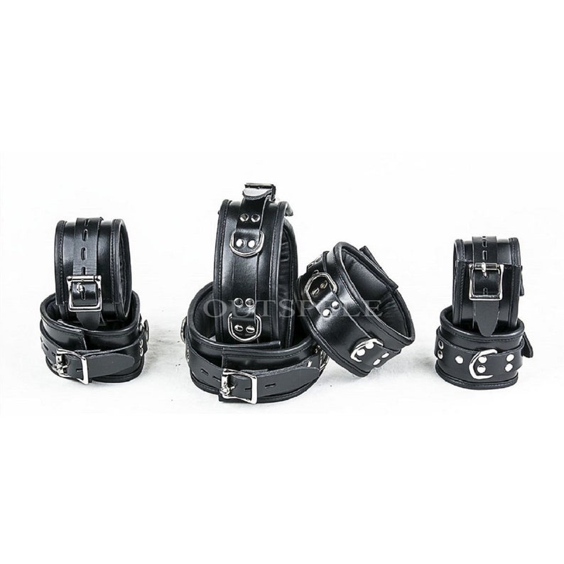 Real Black Leather Restraint Cuff Set 7 Pieces Padded Unisex - Etsy