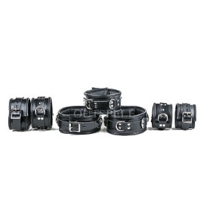 Real Black Leather Restraint Cuff Set 7 Pieces Padded Unisex - Etsy