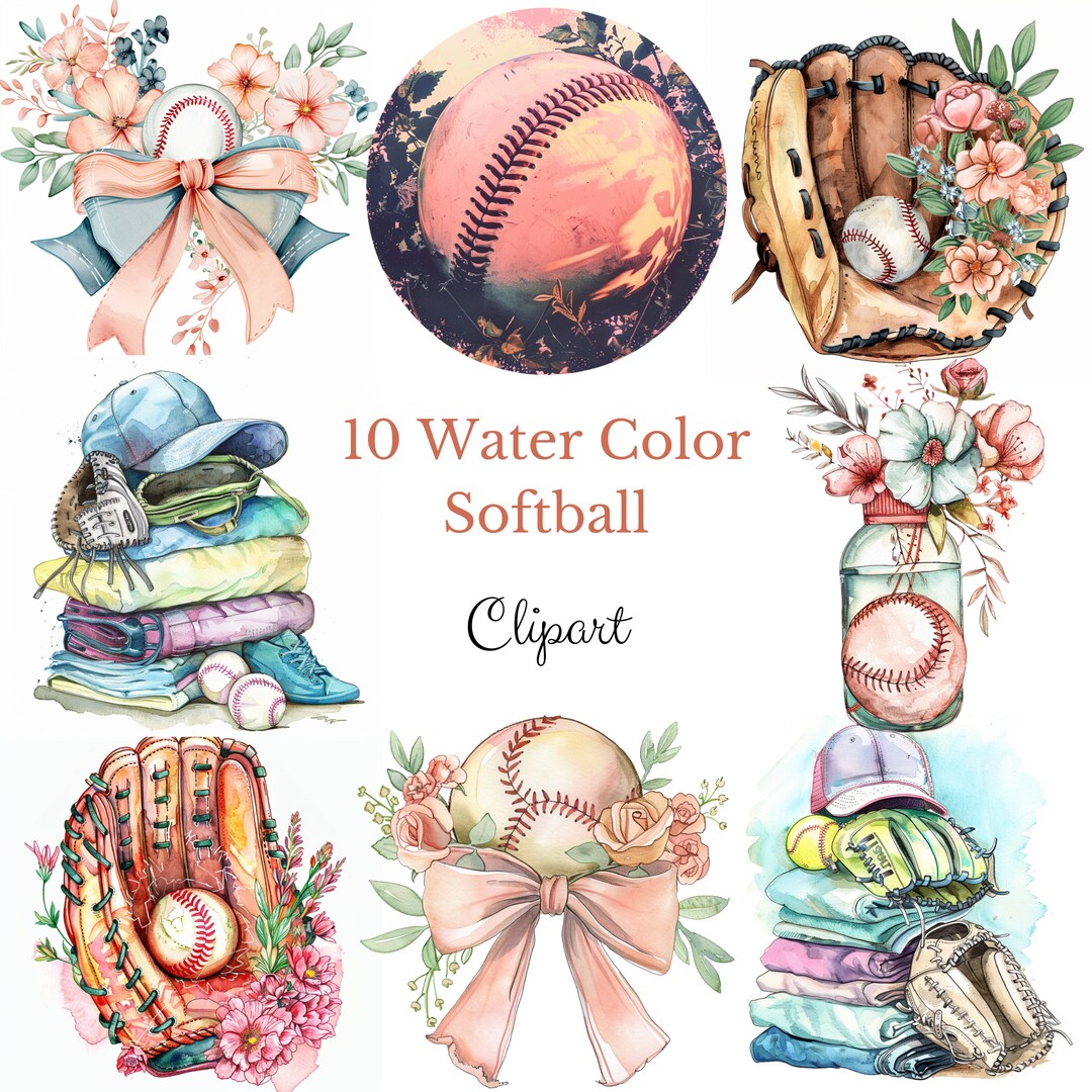 Watercolor Softball CLIPART, Softball Sports Art Ball Png Graphics ...