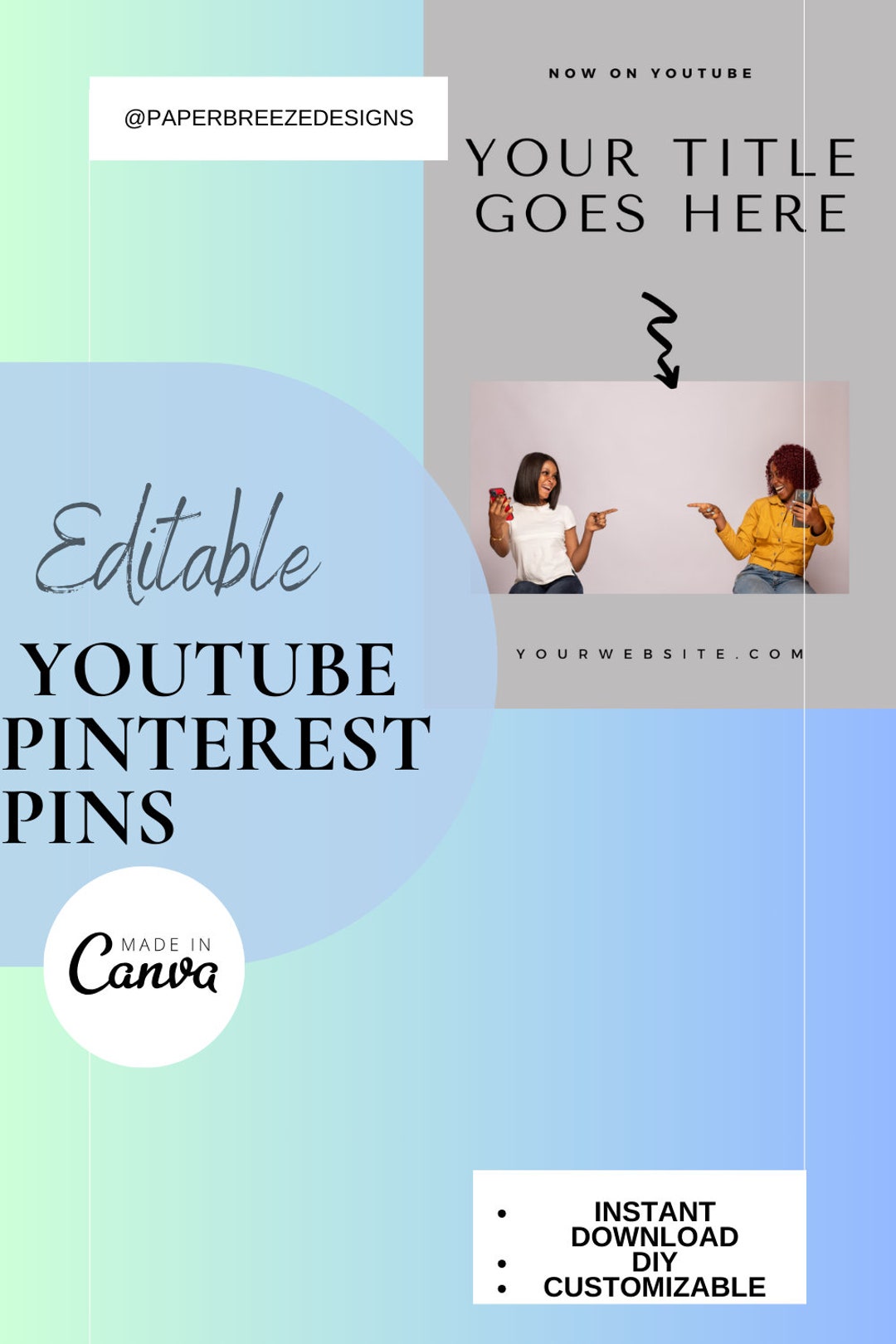Youtube Pinterest Template Youtube Digital Download Youtube Social ...