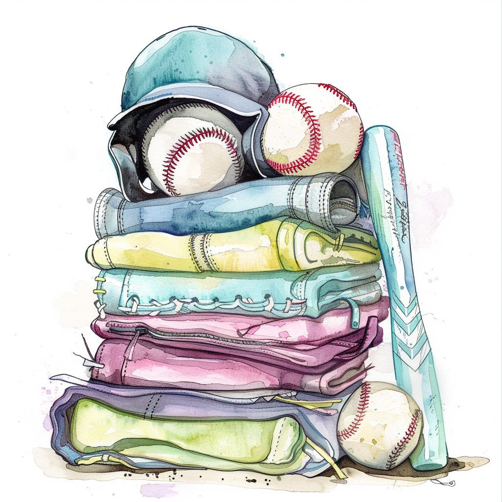 Watercolor Softball CLIPART, Softball Sports Art Ball Png Graphics ...