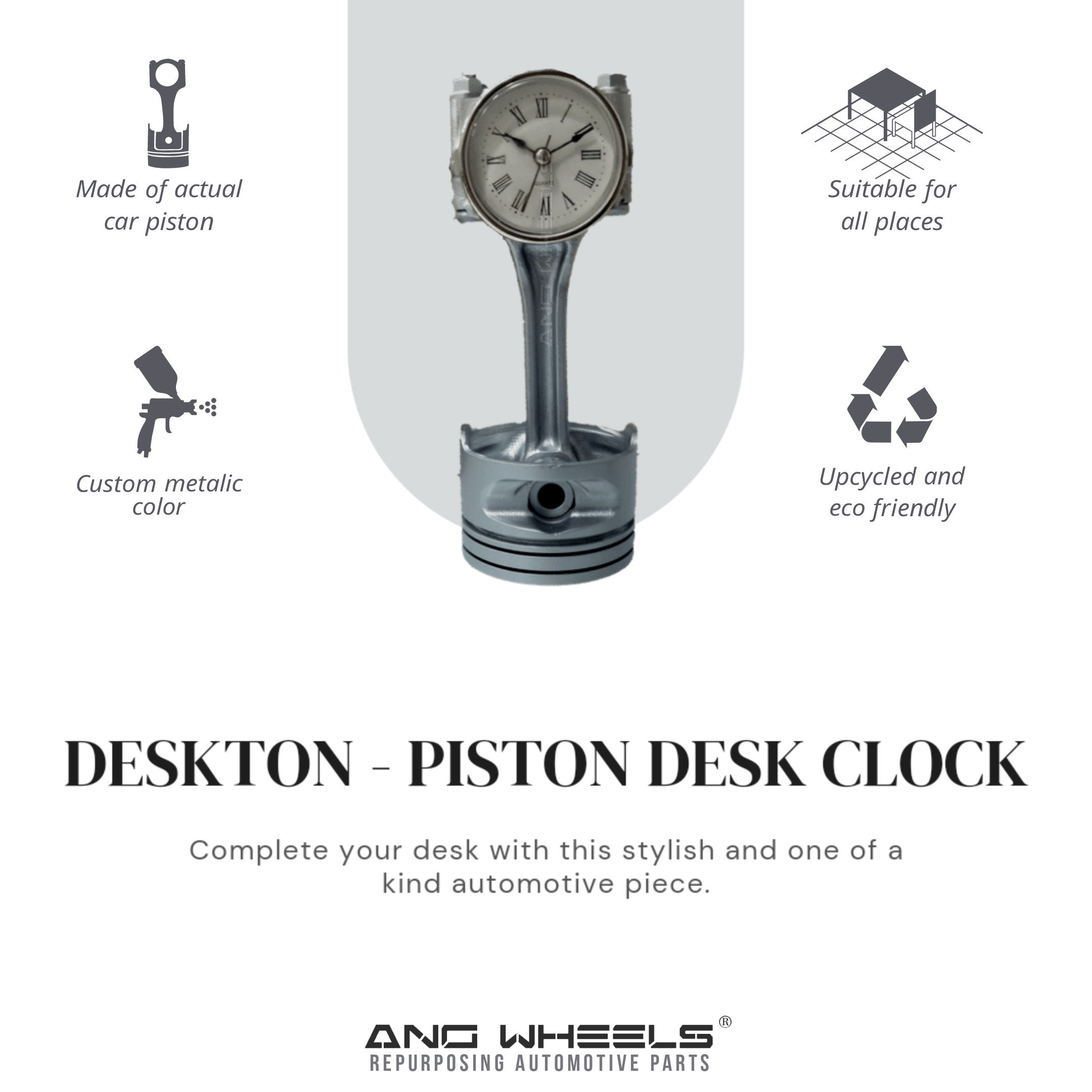 Deskton Desk Clock Made of Car Engine Piston, Repurposed, Personalize ...