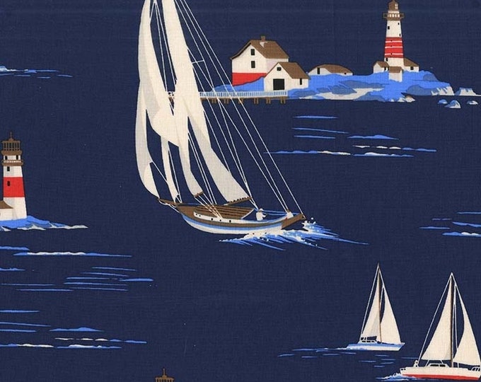 Windward in Navy - From Yacht Club - for Michael Miller Fabrics - 100% ...