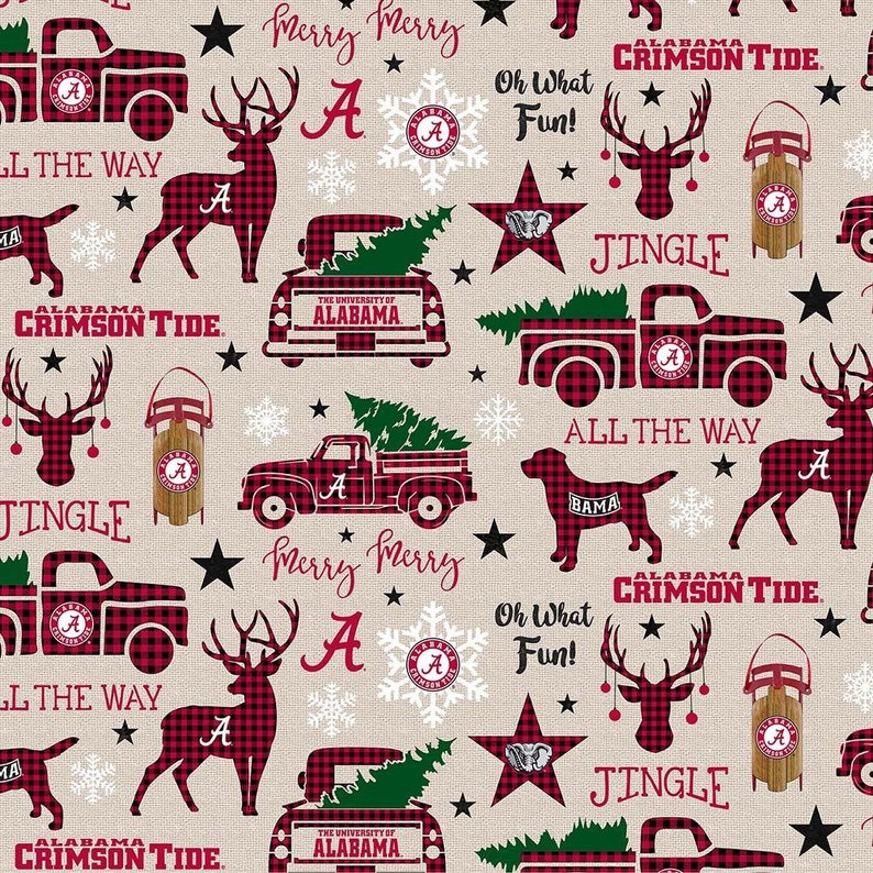 NCAA University of Alabama Crimson Tide Christmas Fabric - Etsy